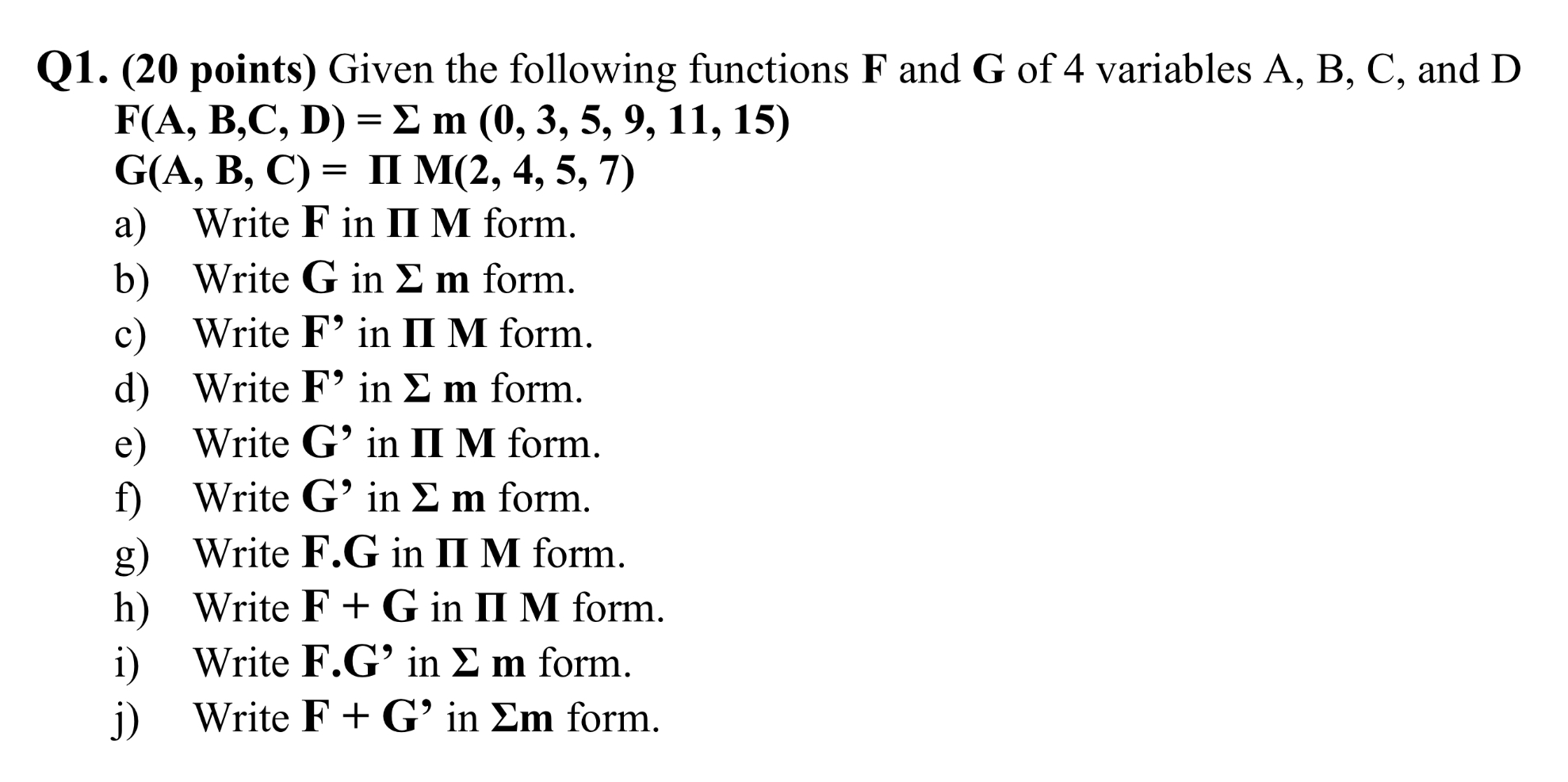 Solved Q1. (20 ﻿points) ﻿Given the following functions F | Chegg.com