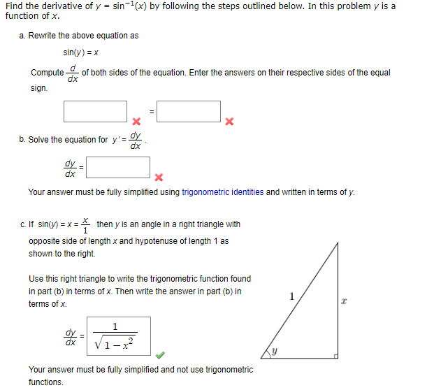 Solved Find the derivative of y = sin function of x. (x) by | Chegg.com