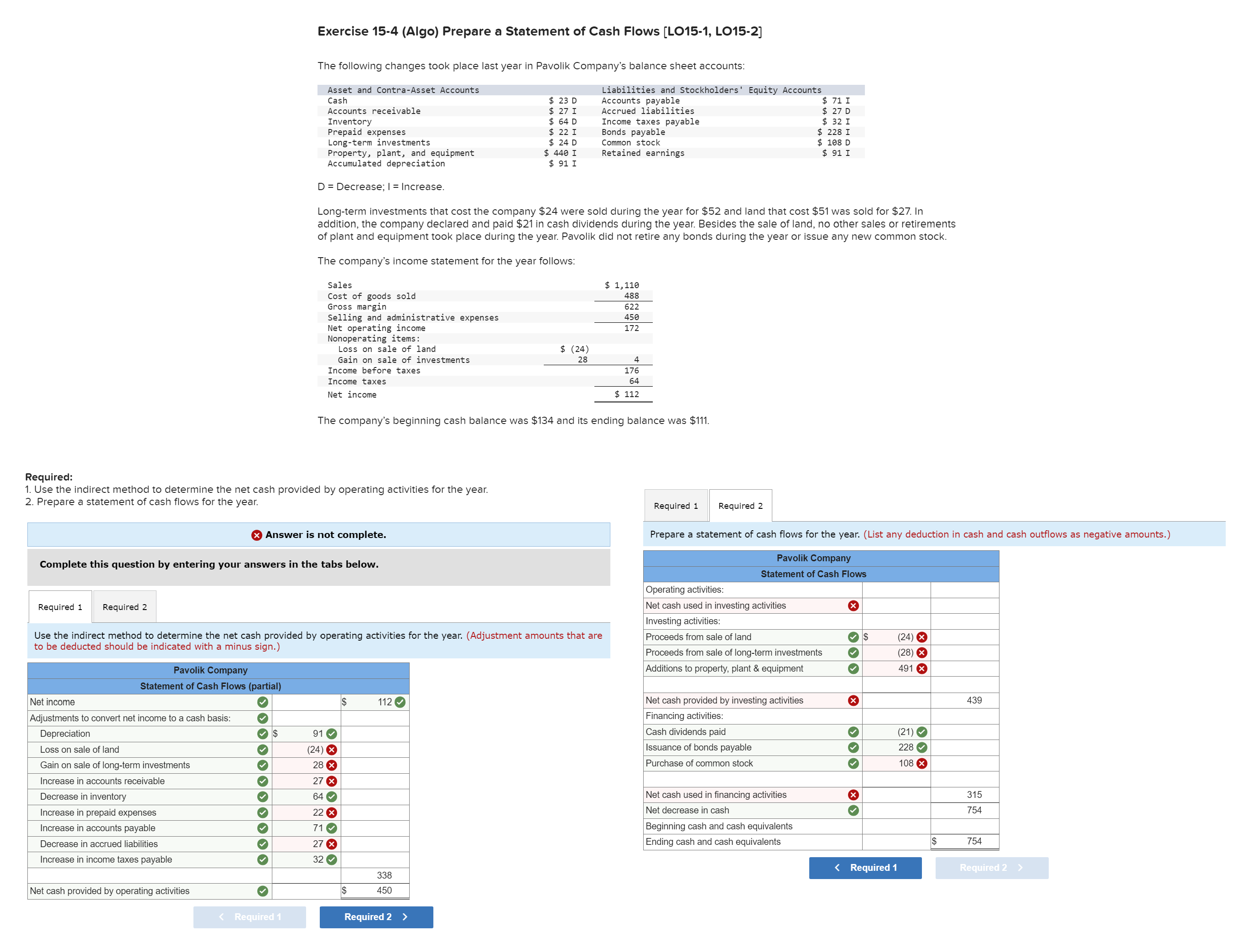 Solved Exercise 15-4 (Algo) Prepare a Statement of Cash | Chegg.com