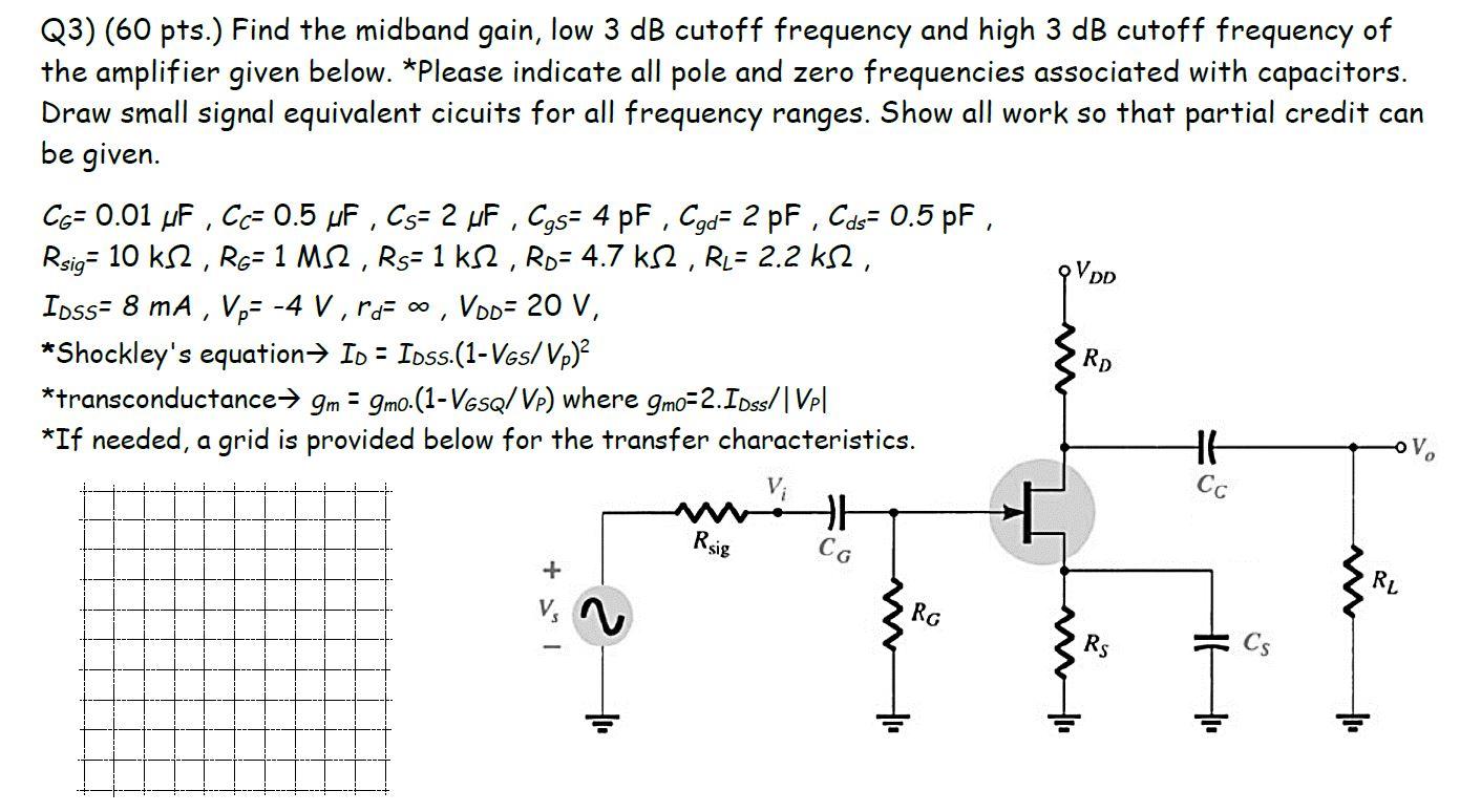 Solved Q3) (60 pts.) Find the midband gain, low 3 dB cutoff | Chegg.com