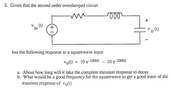Solved 2. Given that the second order overdamped circuit O00 | Chegg.com