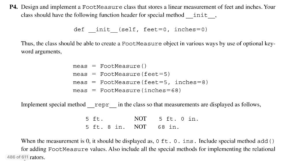 Solved P4. Design and implement a FootMeasure class that | Chegg.com