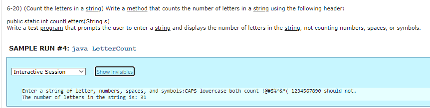 Solved 6-20) (Count the letters in a string) Write a method | Chegg.com