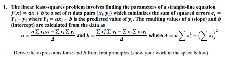 Solved The linear least-squares problem involves finding the | Chegg.com
