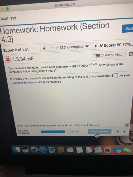 Solved mathxl.com Math 119 Homework: Homework (Section 4.3) | Chegg.com