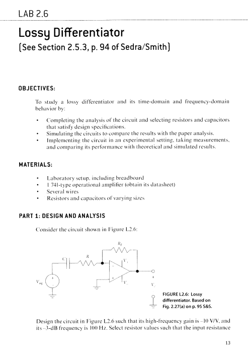 Solved LAB 2.6 Lossy Differentiator (See Section 2.5.3, p. | Chegg.com