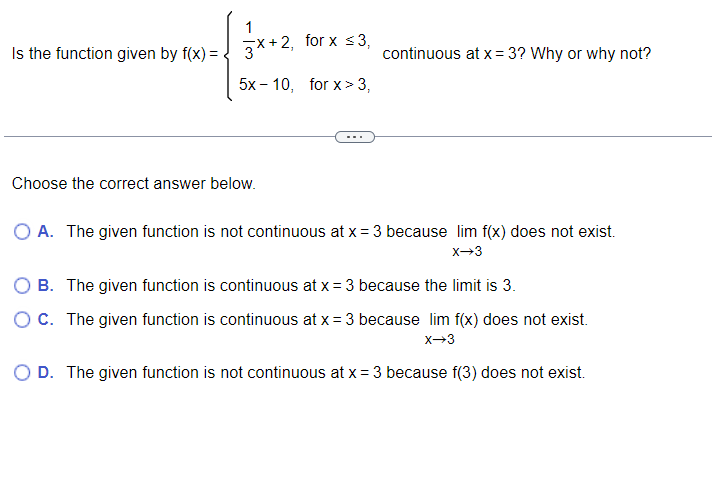 Solved Is the function given by f(x)={31x+2,5x−10, for x≤3, | Chegg.com