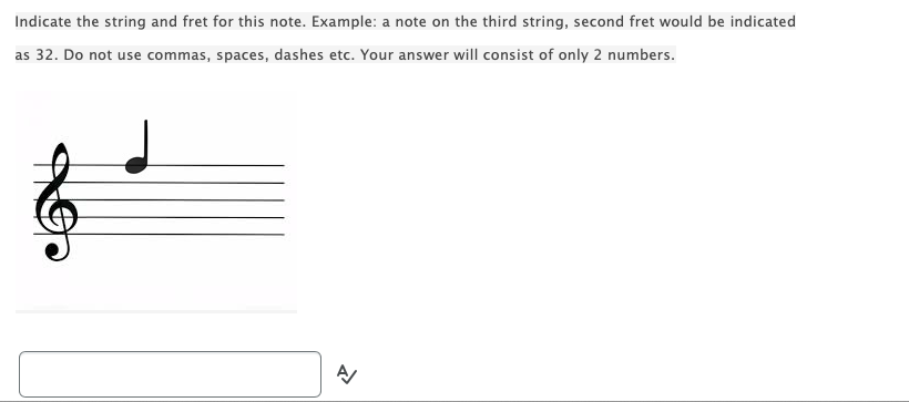 Indicate the string and fret for this note. Example: | Chegg.com