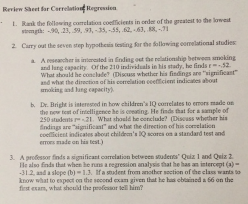 Solved 1. Rank the following correlation coefficients in | Chegg.com