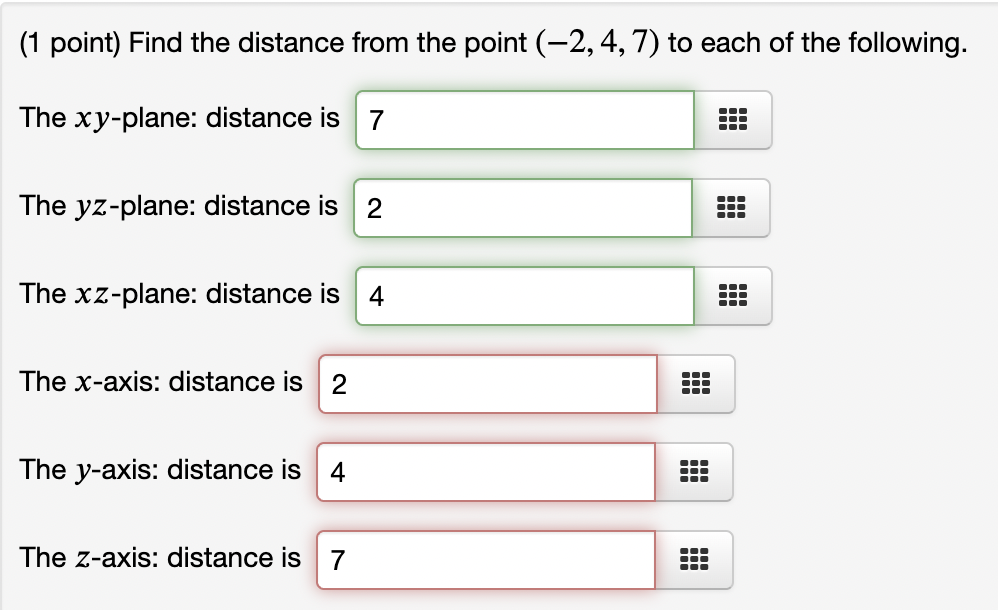 Solved (1 point) Find the distance from the point (-2, 4, 7) | Chegg.com