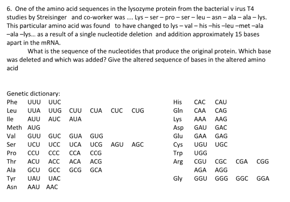 Solved One of the amino acid sequences in the lysozyme | Chegg.com