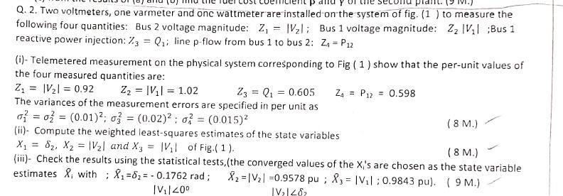 Q. 2. Two voltmeters, one varmeter and onc wattmeter | Chegg.com