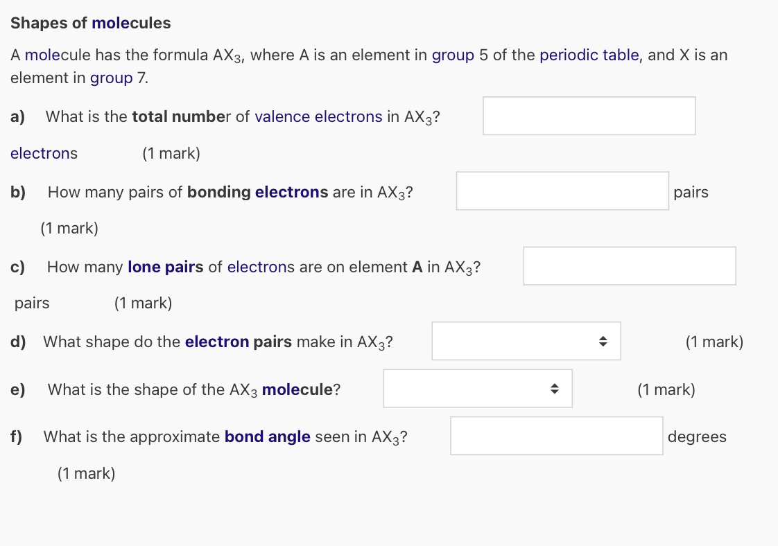 Solved Shapes of molecules A molecule has the formula AX3, | Chegg.com
