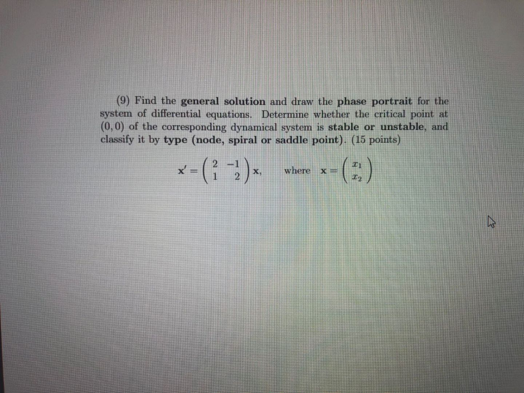 Solved (9) Find the general solution and draw the phase | Chegg.com