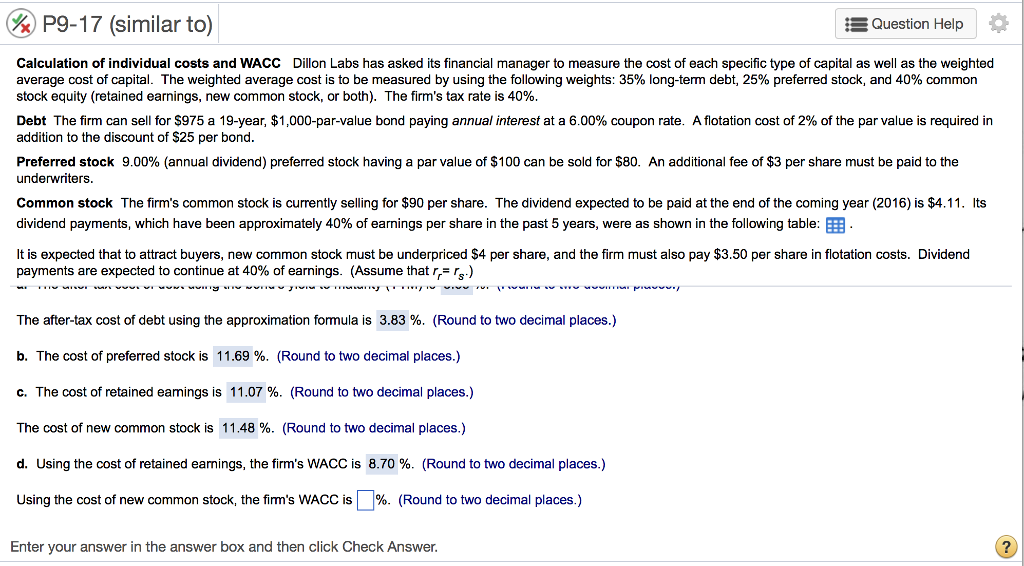 Solved (%) P9-17 (similar to) Question Help Calculation of | Chegg.com