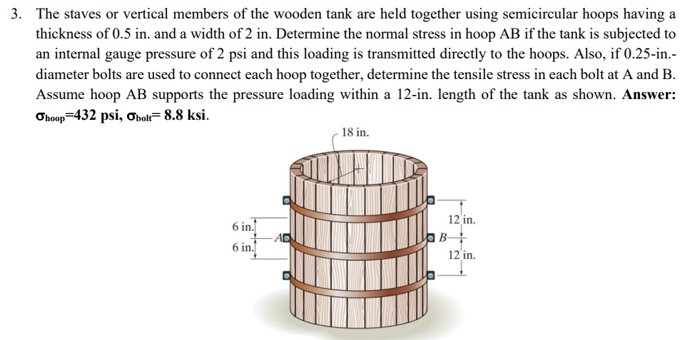 Solved 3. The staves or vertical members of the wooden tank | Chegg.com