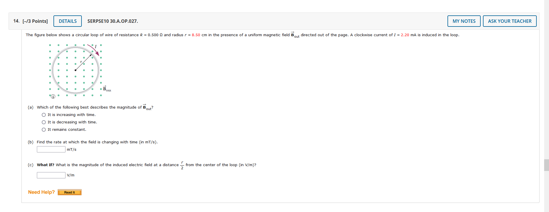 Solved 14. [-/3 Points] DETAILS SERPSE10 30.A.OP.027. MY | Chegg.com