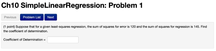 Solved Ch10 SimpleLinearRegression: Problem 1 Previous | Chegg.com