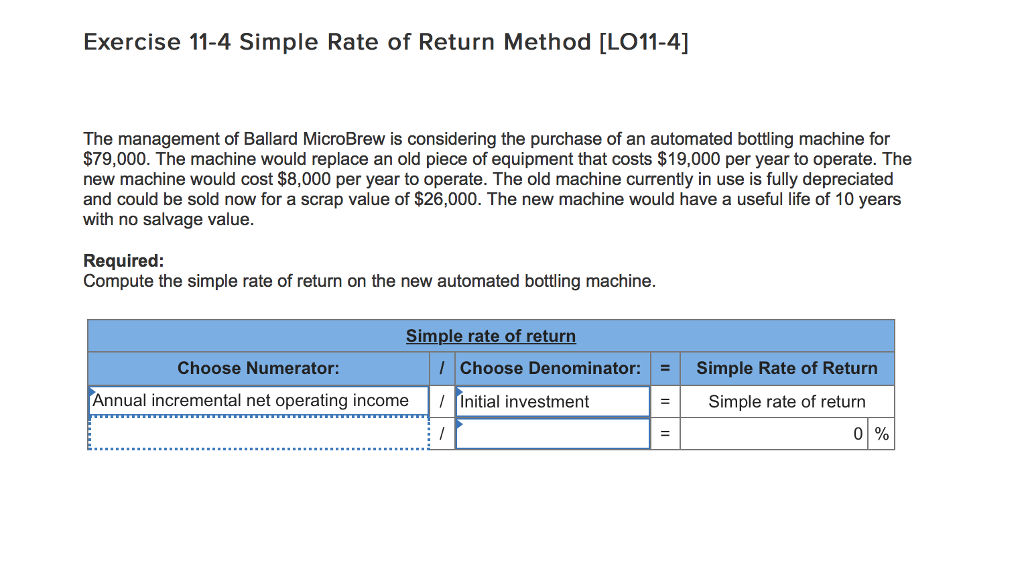Solved Exercise 11-4 Simple Rate of Return Method [LO11-4] | Chegg.com