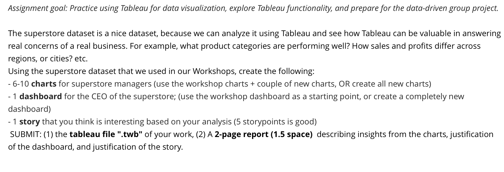 Assignment goal: Practice using Tableau for data | Chegg.com