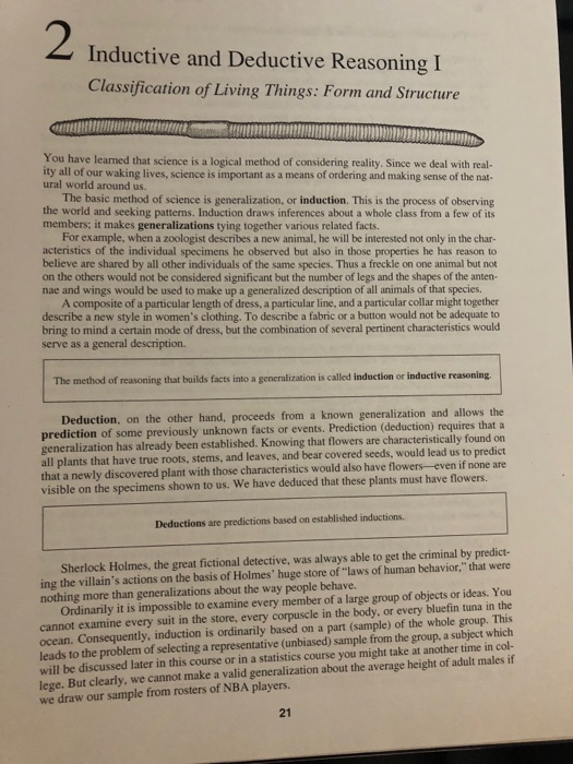 Solved 2 Inductive and Deductive Reasoning I Classification | Chegg.com