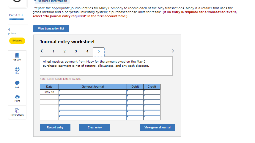 Solved Check my Part 1 of 3 Required information Use the | Chegg.com
