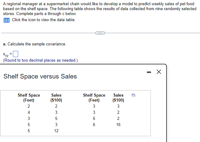 Solved A Calculate The Sample Covariance B Calculate The