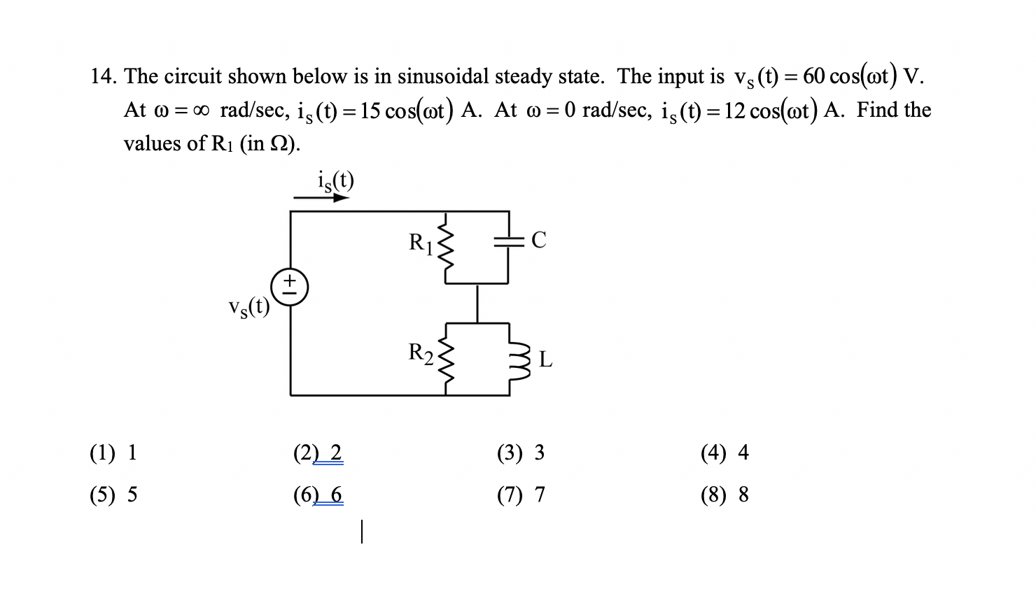 Solved 14. The circuit shown below is in sinusoidal steady | Chegg.com
