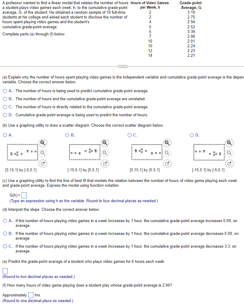 Solved (a) Explain why the number of hours spent playing | Chegg.com