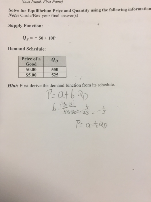 Solved Solve for Equilibrium Price and Quantity using the | Chegg.com