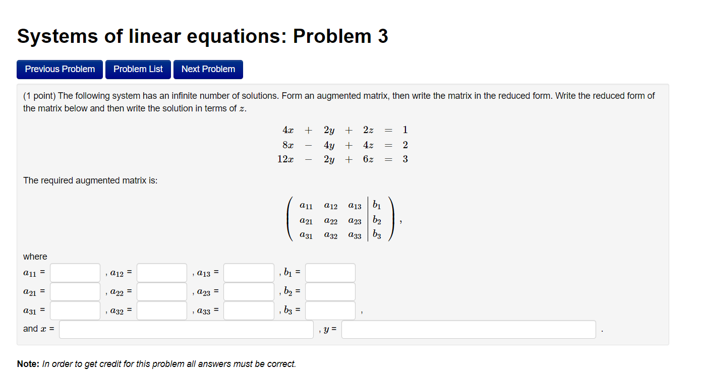 Solved Systems of linear equations: Problem 3 Previous | Chegg.com