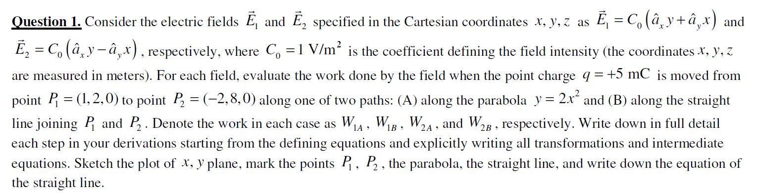 Question 1. Consider the electric fields E1 and E2 | Chegg.com