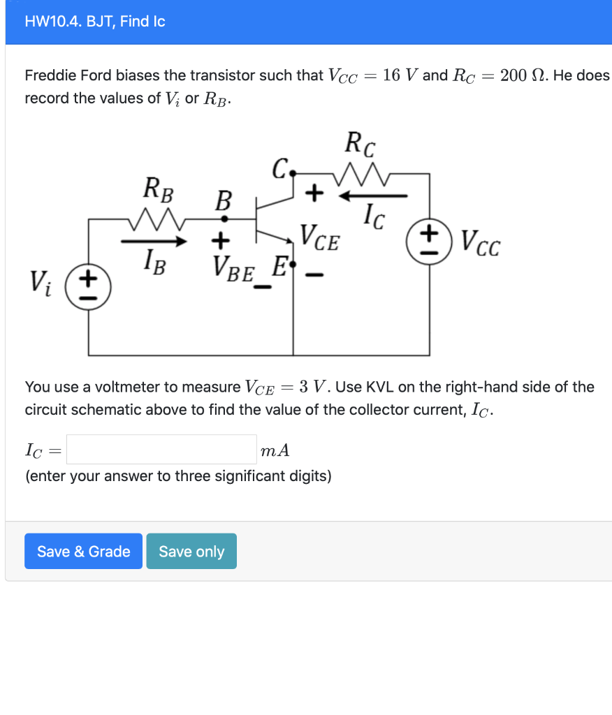 Solved HW10.4. BJT, Find Ic Freddie Ford biases the | Chegg.com