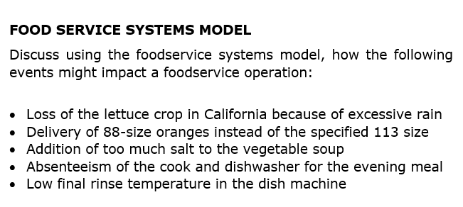 Solved FOOD SERVICE SYSTEMS MODEL Discuss using the | Chegg.com