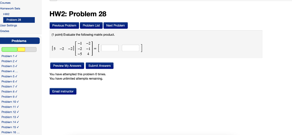 Solved Courses Homework Sets HW2 Problem 28 User Settings | Chegg.com