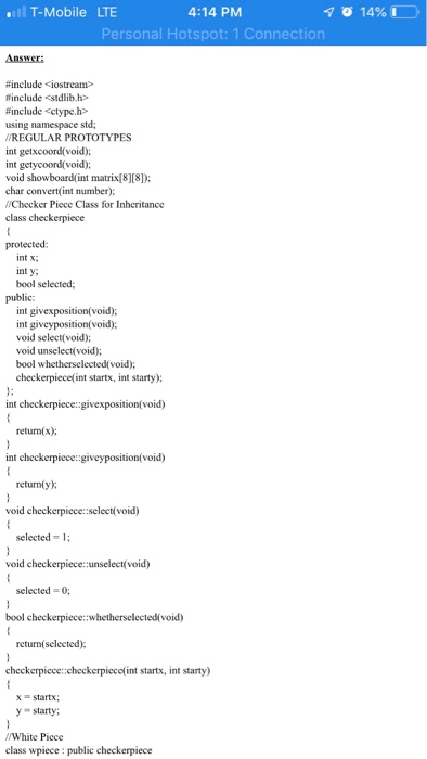 Solved Make a board game (checkers) in C++. This is an | Chegg.com