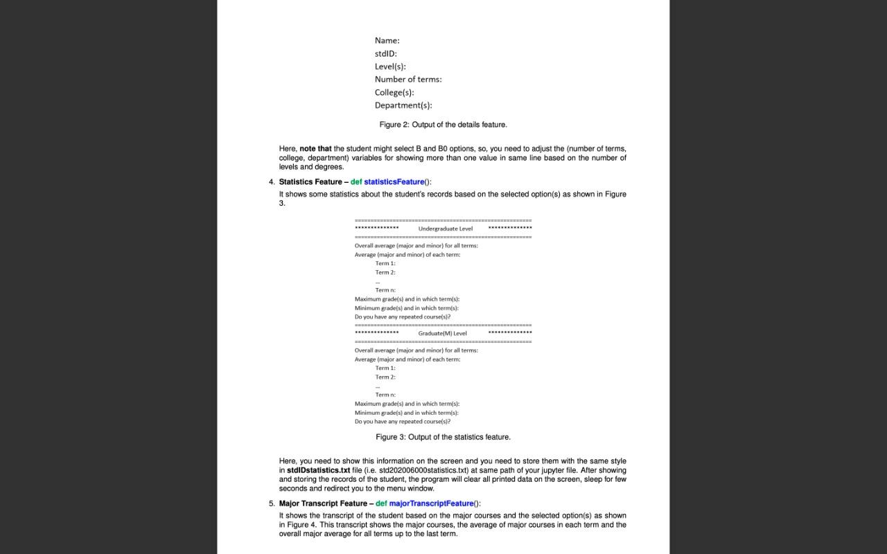 Develop a transcript for student ( I want the code | Chegg.com