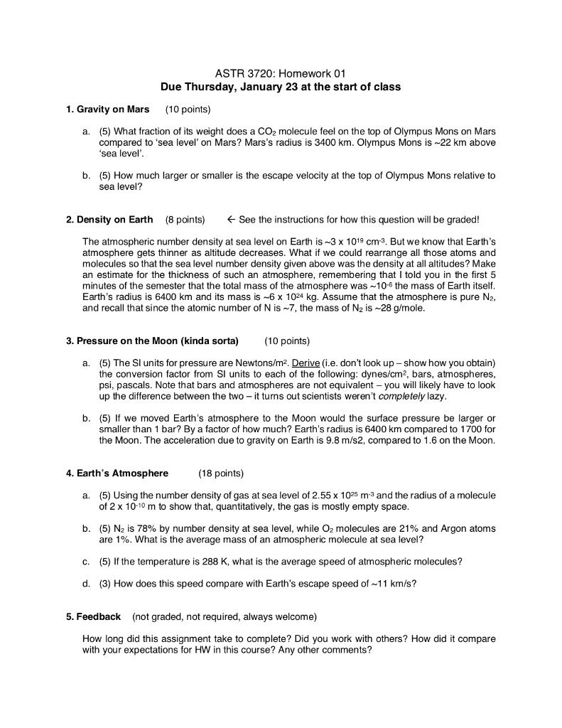 Solved ASTR 3720: Homework 01 Due Thursday, January 23 at | Chegg.com