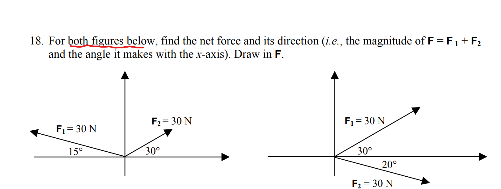Solved 18. For both figures below, find the net force and | Chegg.com
