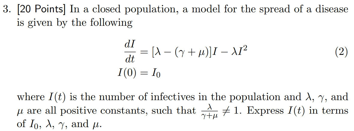 Solved 3. [20 Points] In a closed population, a model for | Chegg.com
