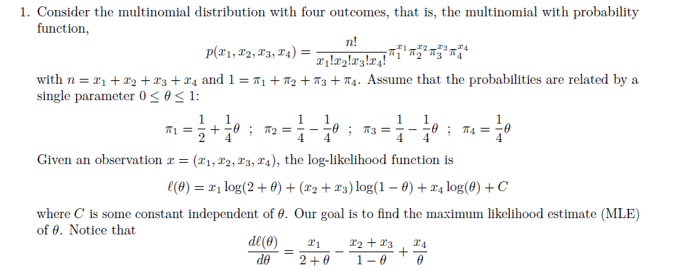 Solved 1. Consider the multinomial distribution with four | Chegg.com