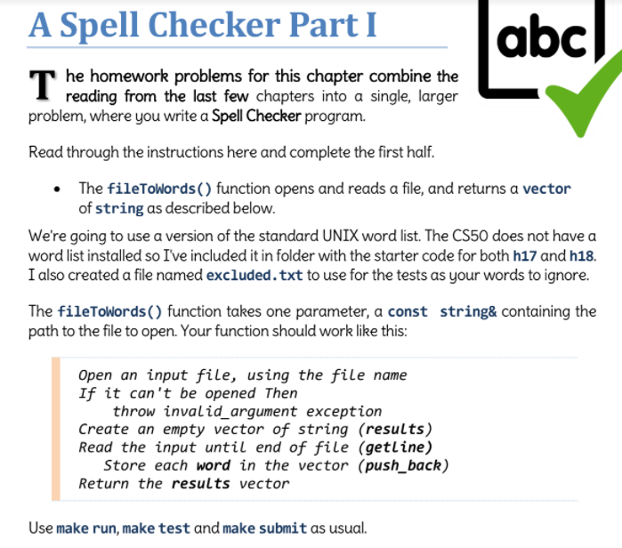 Solved abc) A Spell Checker Part I T he homework problems | Chegg.com