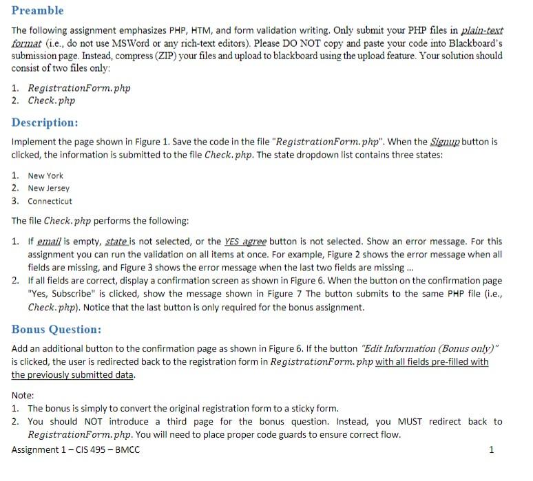 Solved Preamble The following assignment emphasizes PHP, | Chegg.com