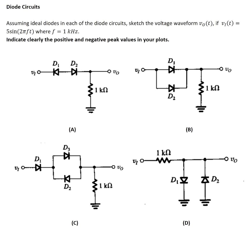 Solved Diode Circuits = Assuming ideal diodes in each of the | Chegg.com