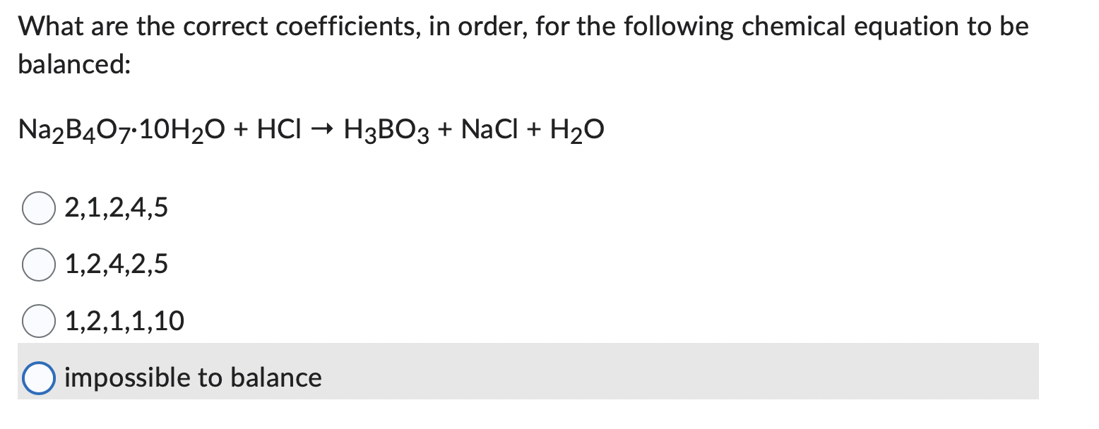 Solved What are the correct coefficients, in order, for the | Chegg.com