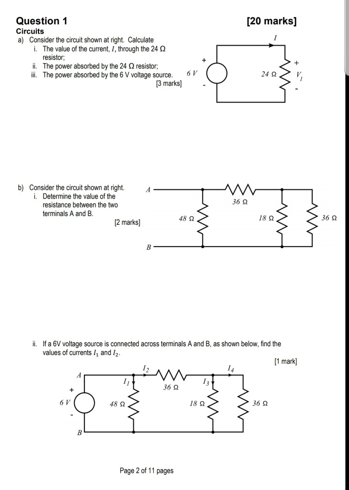 Solved Question 1 [20 marks] Circuits a) Consider the | Chegg.com