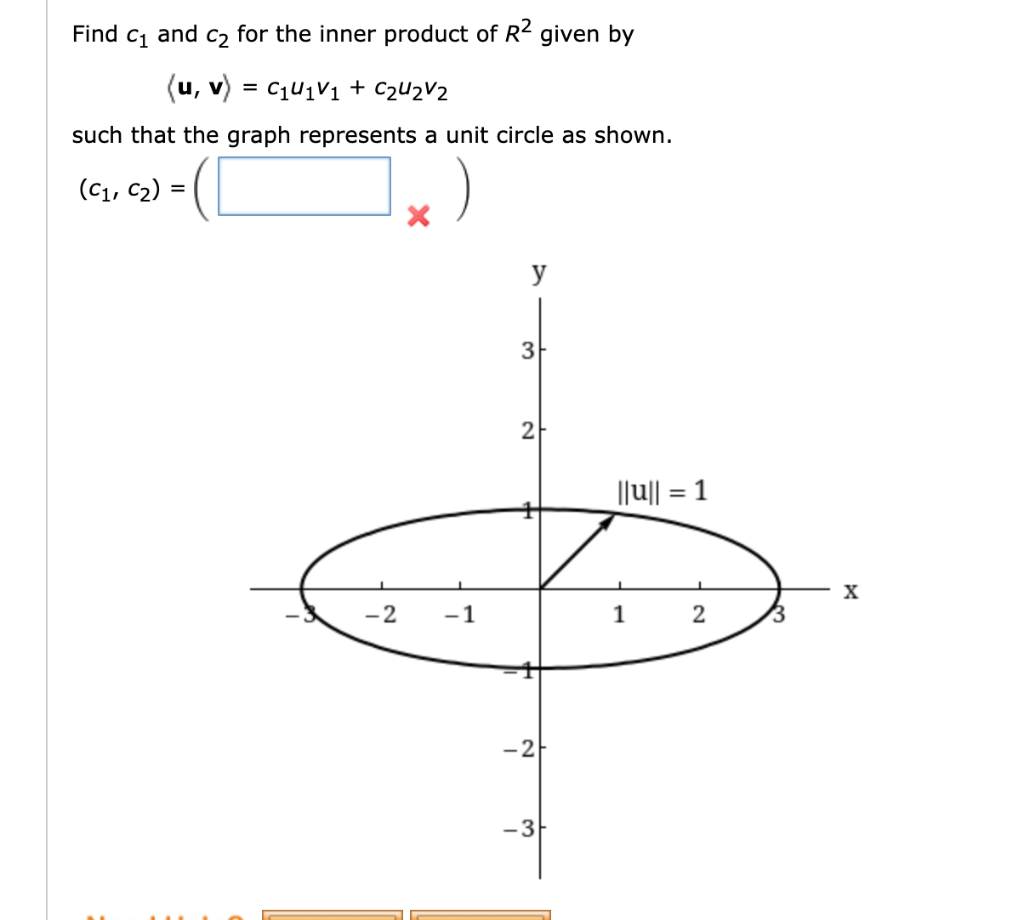 Solved Find cu and ca for the inner product of R2 given by = | Chegg.com