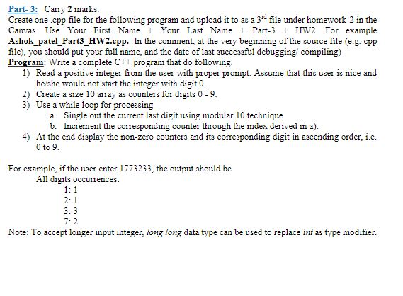 Solved - Part-3: Carry 2 marks. Create one.cpp file for the | Chegg.com