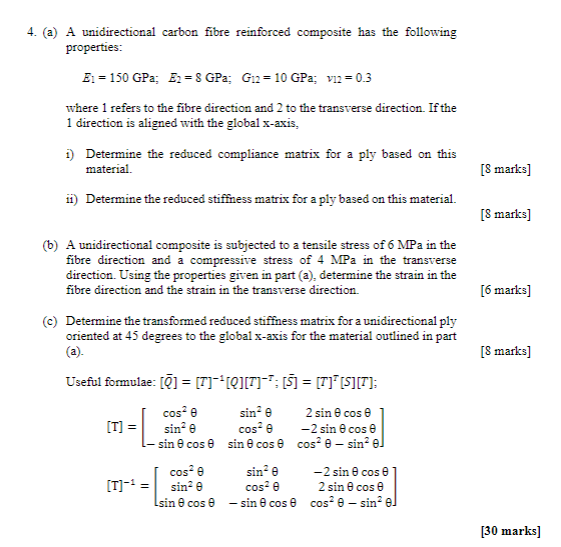 Solved (a) ﻿A unidirectional carbon fibre reinforced | Chegg.com