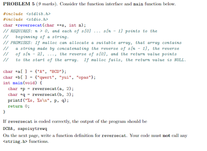 Solved PROBLEM 5 (9 marks). Consider the function interface | Chegg.com